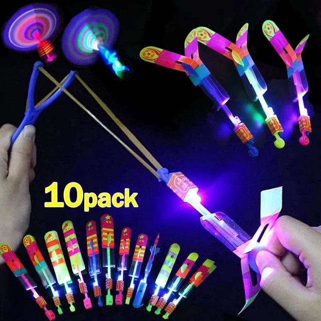 LED LIGHT ARROW Helicopter Slingshot ejection Flying Toy Kids Adult ...