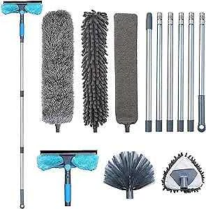 15 FEET HIGH Reach Duster 6-in-1 Kit, Window Squeegee with Scrubber ...