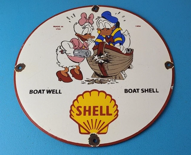 VINTAGE BOAT SHELL Gasoline Sign - Walt Disney Old Wooden Boat Gas Oil ...