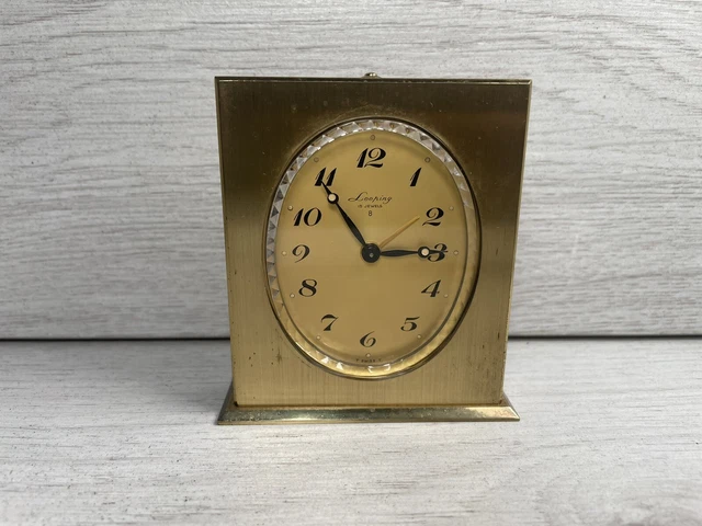 LOOPING DESKTOP MANTEL Brass Alarm Clock Swiss 8-Days 15 Jewels 1049843 ...