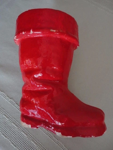 RED SANTA CLAUS BOOT Paper Mache Christmas Candy Container Vintage £19. ...