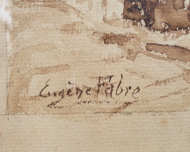 TABLEAU ANCIEN LA fontaine de saint paul de vence signé Eugène fabre ...