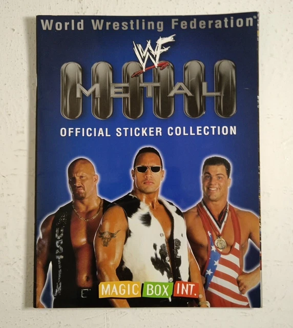 WWF WF METAL Wrestling PART COMPLETE Sticker Album Book Magic Box Int ...