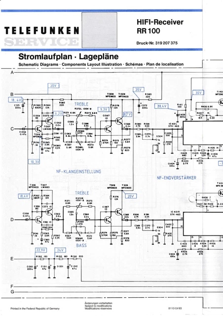 CIRCUIT DIAGRAMS-SCHALTPLÄNE POUR Telefunken RR 100 EUR 8,24 - PicClick FR