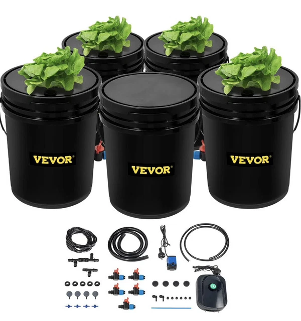 VEVOR HYDROPONIC RECIRCULATING Deep Water Culture DWC System, 5 Gallon 5 Buckets EUR 149,51 ...