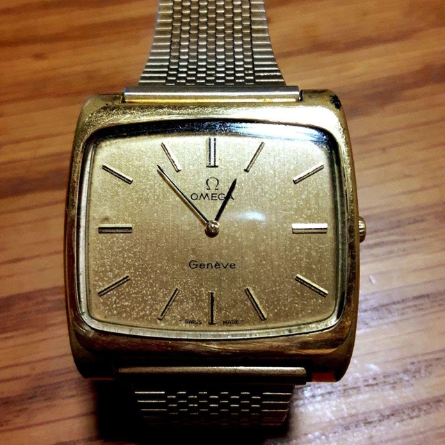 OMEGA GENEVE VINTAGE Gold Square Manual Winding Mens Watch Authentic ...