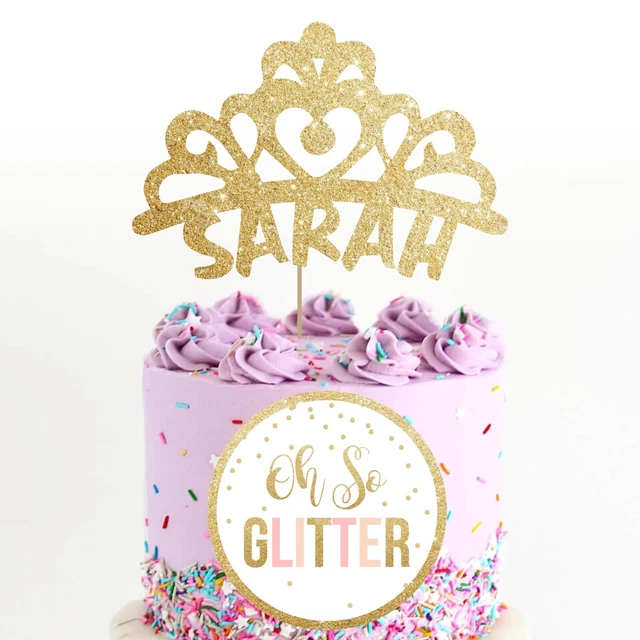 PRINCESS BIRTHDAY CAKE Topper Personalised Crown Custom Glitter Cake ...