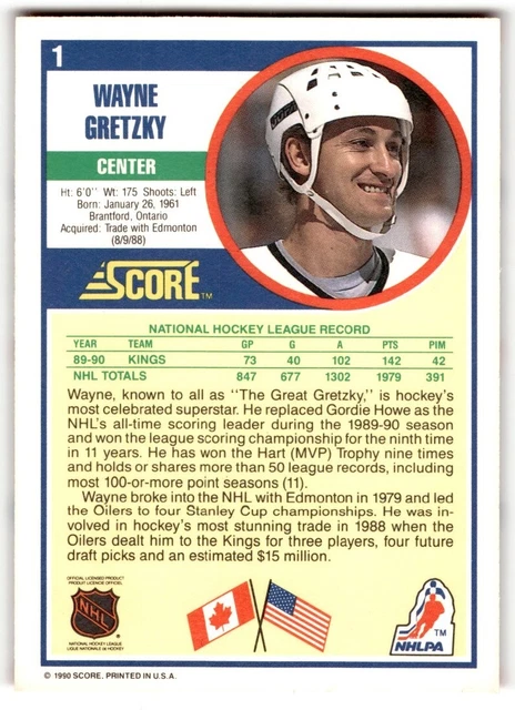 1990-91 SCORE AMERICAN Wayne Gretzky #1 Los Angeles Kings $2.45 - PicClick CA
