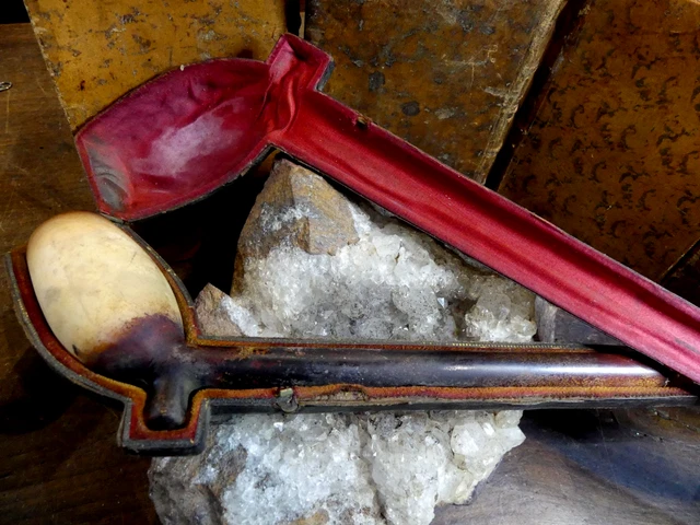 TRES LONGUE PIPE en écume de mer avec son étui d'origine BEC EN AMBRE ...