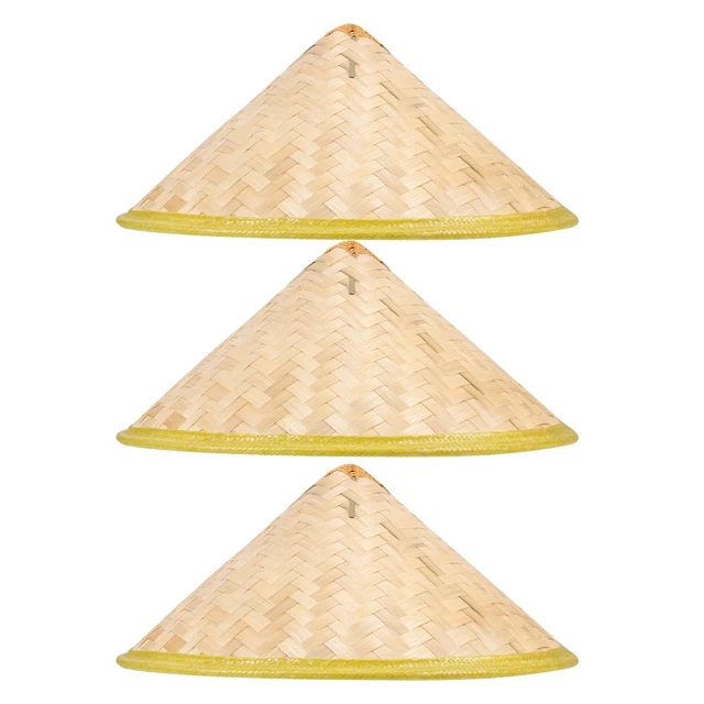 3 PCS BAMBOO Straw Hat Man Men and Women Oriental Asian Rain Hats ...