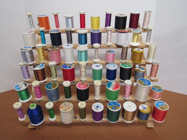 60-SPOOL WALL MOUNTED & Legs Wooden Sewing Thread Holder Rack w/ 60 ...