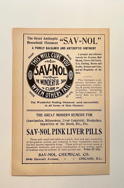 VINTAGE SAVNOL PINK Liver Pills and Skin Ointment Advertisement, Sav ...