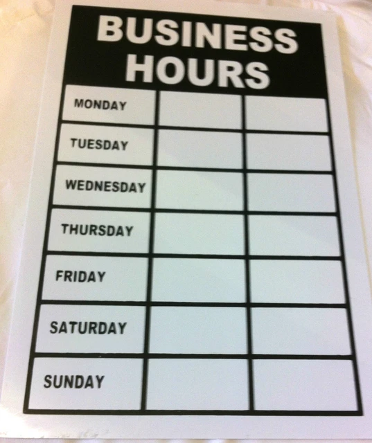 OPENING CLOSING HOURS Time Shop Window Door Sign Store Timings Board ...