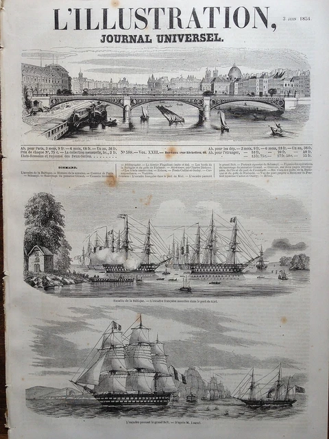 L'ILLUSTRATION 1854 NO 588 L'Squadron Francaise Wet IN The Port Of Kiel ...