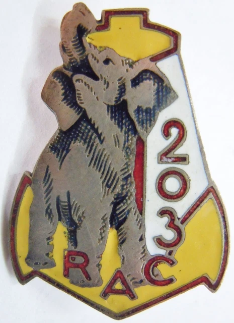 1940 WWII 203° RAC Badge Badge Regiment Colonial Artillery Elephant ...