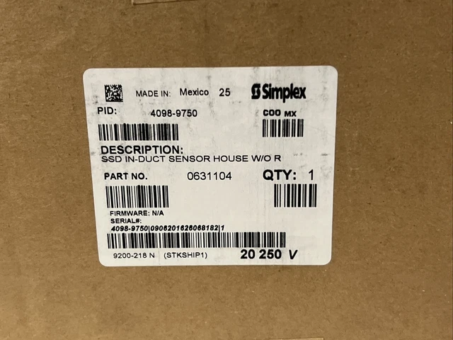 SIMPLEX 4098-9750 TRUEALARM SSD In-Duct Sensor Housing, w/o Relay 4098 ...
