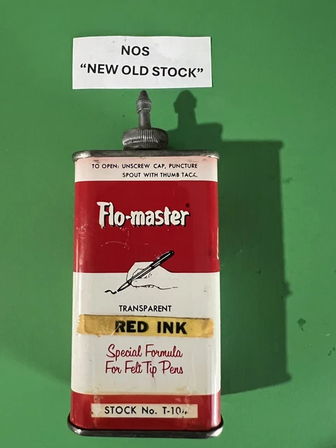 VINTAGE 1950S FLO Master Can Red Ink for felt tip pens Handy Oiler Type ...
