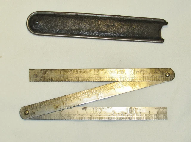 VINTAGE LUFKIN TRI-FOLD Metal Pocket 12’ Ruler and Case ~ Folds to 4 5/ ...