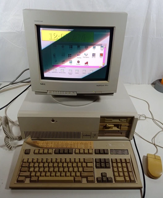 VINTAGE UNISYS DESKTOP Computer w/Monitor Keyboard Mouse Windows 3.11 ...