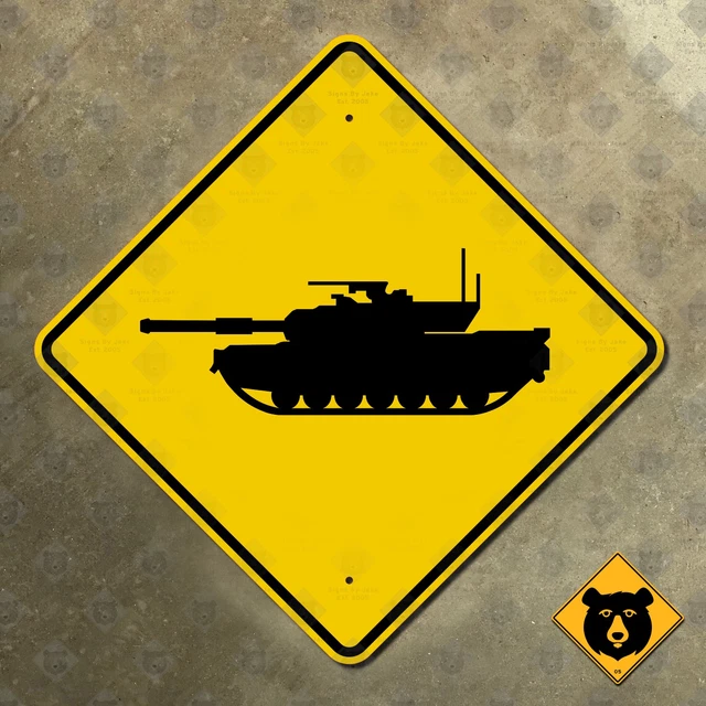 TEXAS TANK WARNING highway road sign 2025 Fort Hood Cavazos 16x16 £92. ...