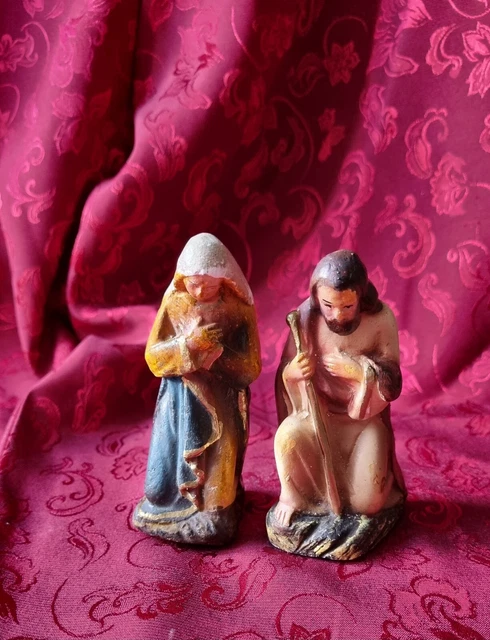SANTONS TRES ANCIENS signés P.A.B Marie Joseph 10cm pour creche de Noel ...