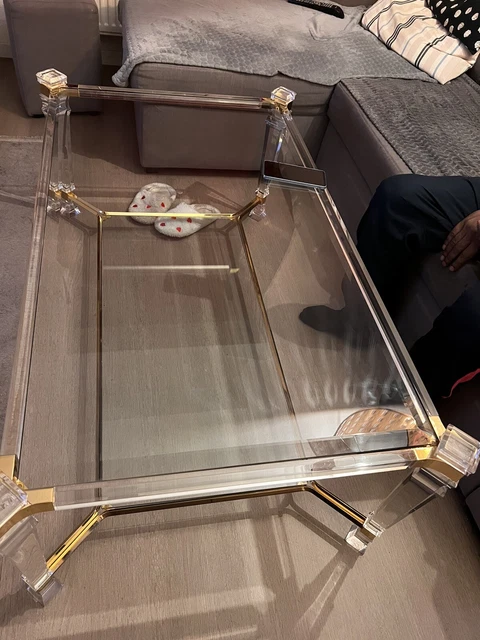 TABLE BASSE EN verre , laiton Plexi glace doré Maison Jansen EUR 500,00 ...