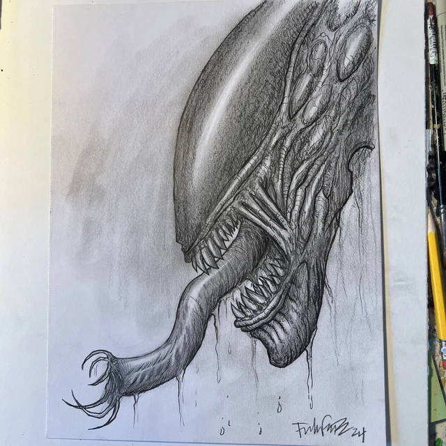 ALIEN ROMULUS XENOMORPH NEW Horror Original drawing By Frank Forte RARE ...
