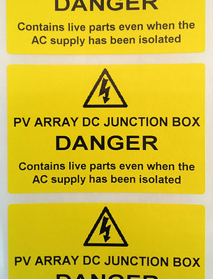 ELECTRICAL SAFETY SOLAR Warning Labels - PV ARRAY DC JUNCTION BOX ...