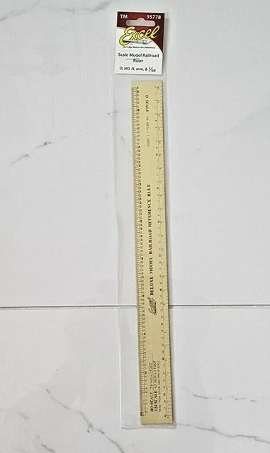 EXCEL DELUXE SCALE Model Railroader Reference Ruler N, Ho, N, Mm & 1/64 ...
