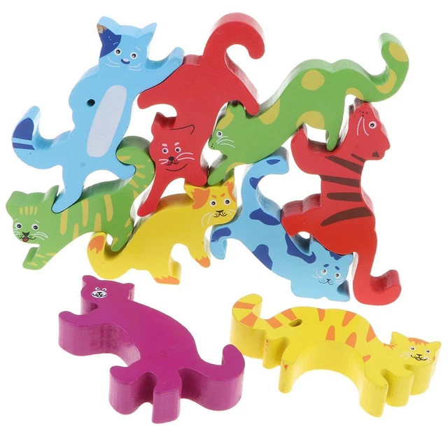 LOT DE 9 blocs animaux en bois empilables jouets éducatifs pour enfants EUR 23,03 - PicClick FR