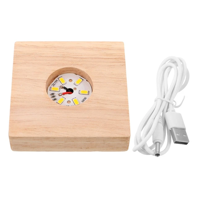 LED LIGHT BASE: 8cm Square Wooden Light Display Stand - Rechargeable ...