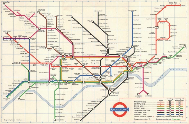 PLAN DE CARTE du tube LONDON UNDERGROUND. Essex Rd. Ongar. HUTCHISON ...