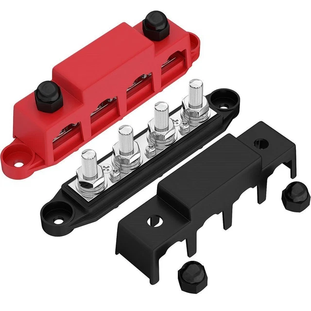 GROUND 4 WAY Bus Bar Power Distribution Block M8 Terminal Studs 48V 250A Panel EUR 15,90 ...