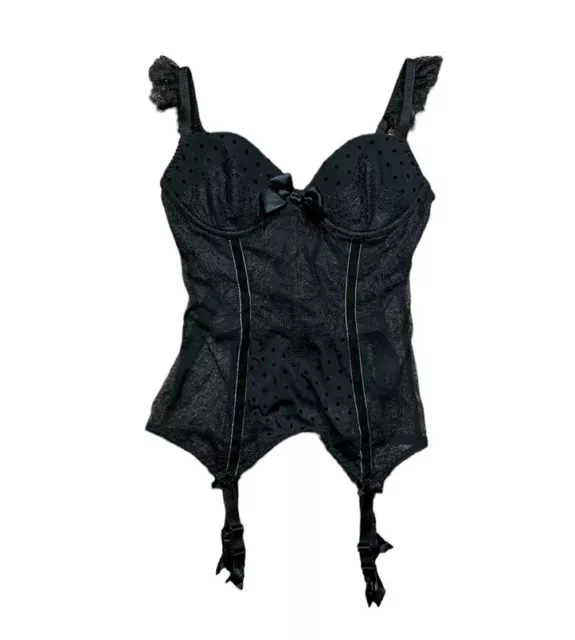 Victorias Secret Black Lace Boned Corset Bustier Size 36c Polkadot £13