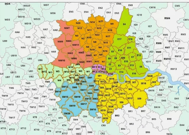 A4 SIZE POSTCODE Map of London Postal District Area ECOMAP 100% ...