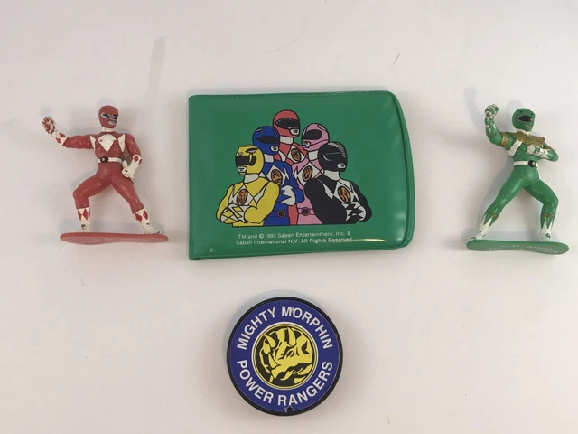 MIGHTY MORPHIN POWER Rangers Wallet Green 1993 Sabani 2 figures clip ...