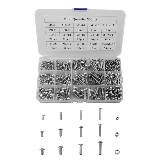 JEU DE 500 écrous hexagonaux et boulons en acier inoxydable pour applications i EUR 32,63 ...