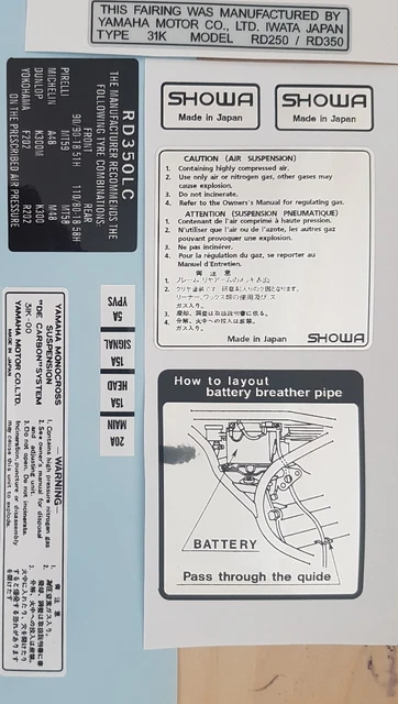YAMAHA RD350 YPVS 31K Warning Decal Set £24.99 - PicClick UK