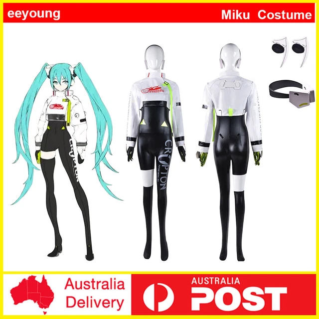ADULTS WOMEN RACING Hatsune Miku Cosplay Costume Wig Jumpsuit Party ...
