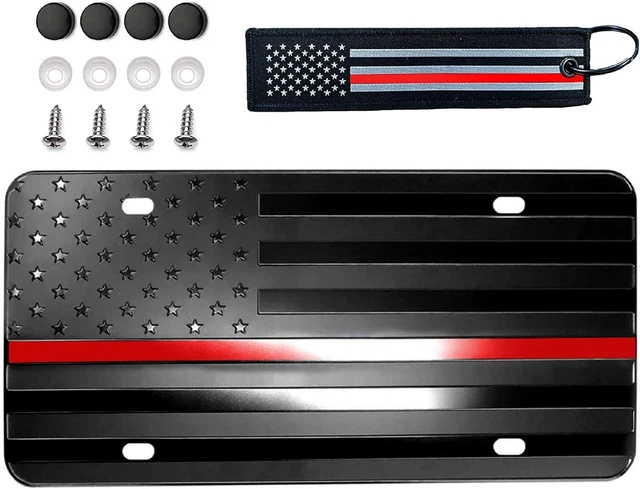 THIN RED LINE Black American Flag License Plate Firefighter Aluminum ...
