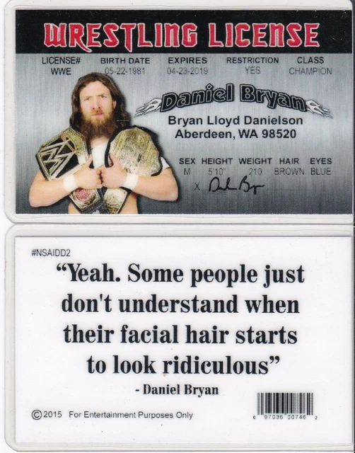 WRESTLING LICENSE DANIEL BRYAN ID Drivers License FAKE ID driver's card ...