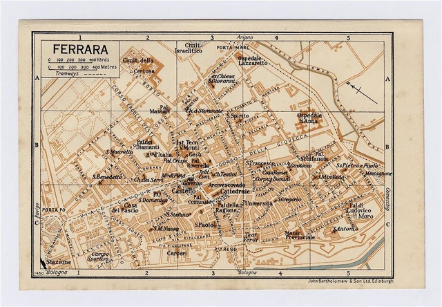 1937 ORIGINAL VINTAGE City Map Of Ferrara / Emilia-Romagna / Italy £13. ...
