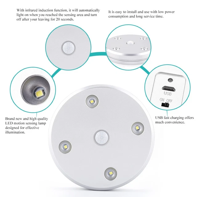 INFRARED INDUCTION 4LED Light Closet Cabinet Wardrobe Cupboard Lamp ...