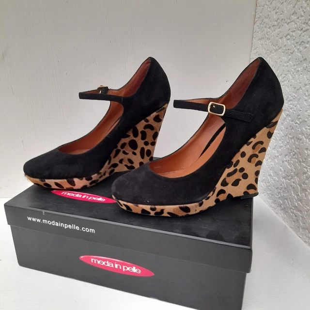 SUEDE TWO TONE leopard print wedge shoes Moda in Pele 'Hannah' Womens ...