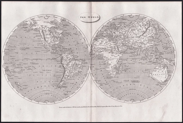CARTE DU MONDE World Map Mappemonde Engraving Gravure sur Cuivre ...