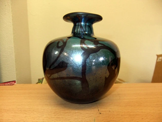 NORMAN STUART CLARKE Iridescent Studio Glass Vase. Signed and dated (19 ...