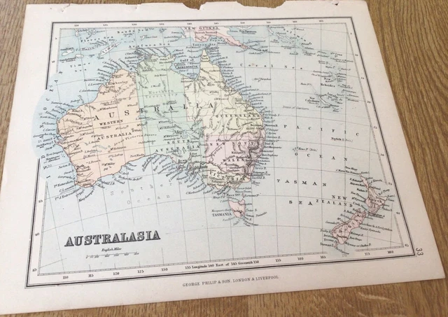 ANTIQUE MAP OF Australia From Phillips Atlas For Beginners 1892 £5.00 ...