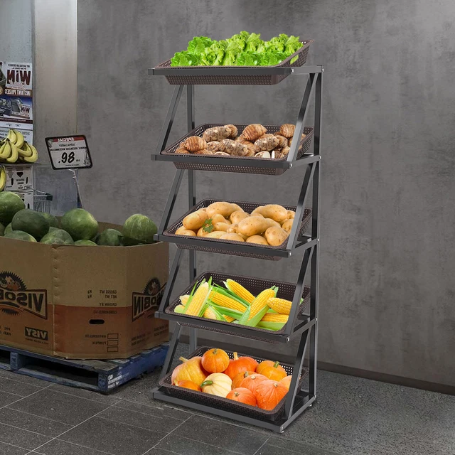 MARKET RETAIL DISPLAY Rack 5 Shelf Merchandiser Fruit Vegetable Snack ...