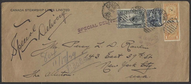 1929 SPECIAL DELIVERY Cover Unusual Scroll Issue Franking Canada ...