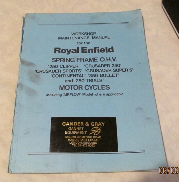 ROYAL ENFIELD WORKSHOP manual, Spring frame O.H.V. 250 Clipper etc ...